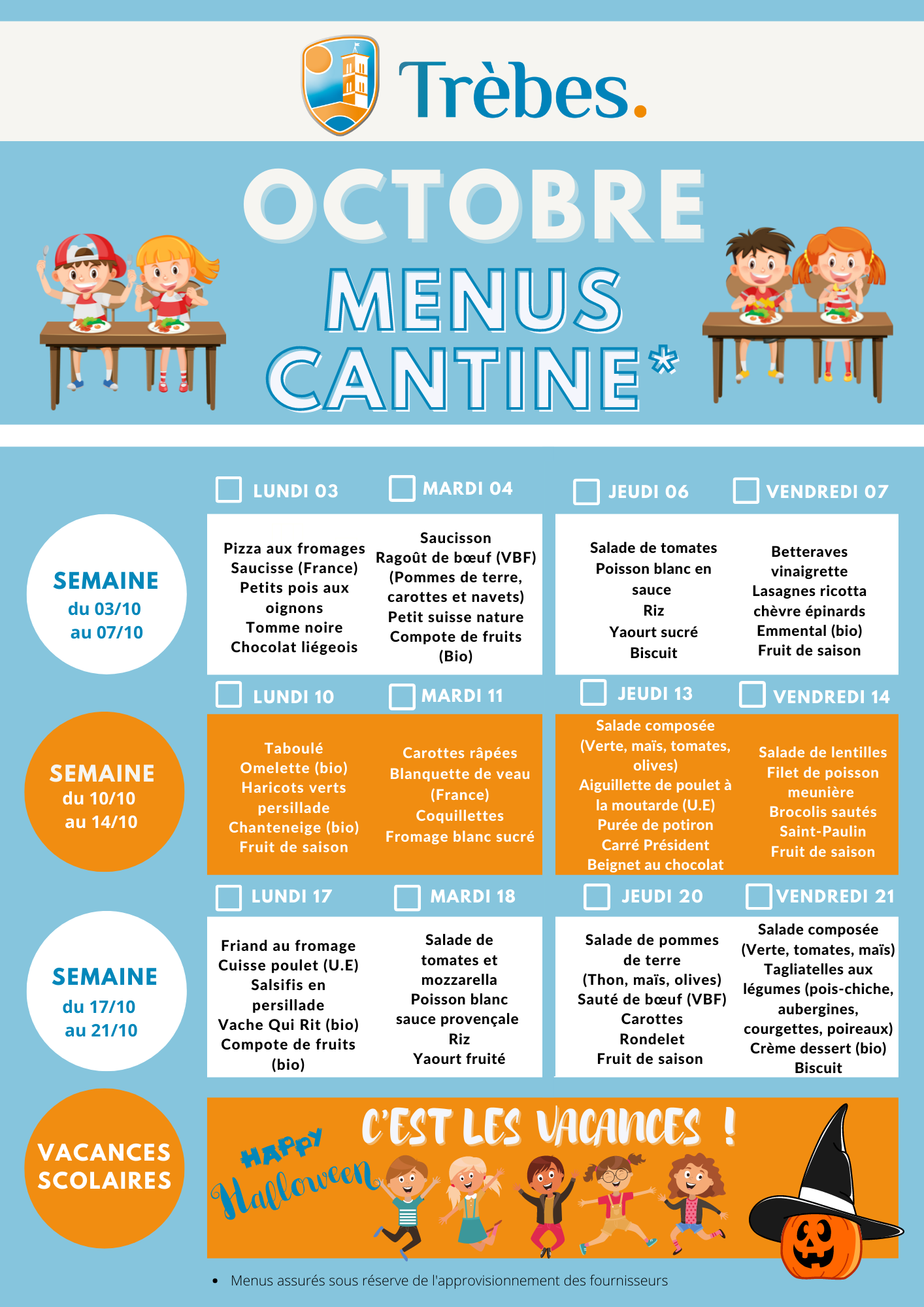 Menu cantine - Ville de Trèbes : Ville de Trèbes