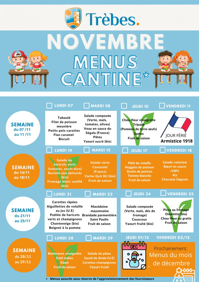 Menu cantine - Ville de Trèbes : Ville de Trèbes